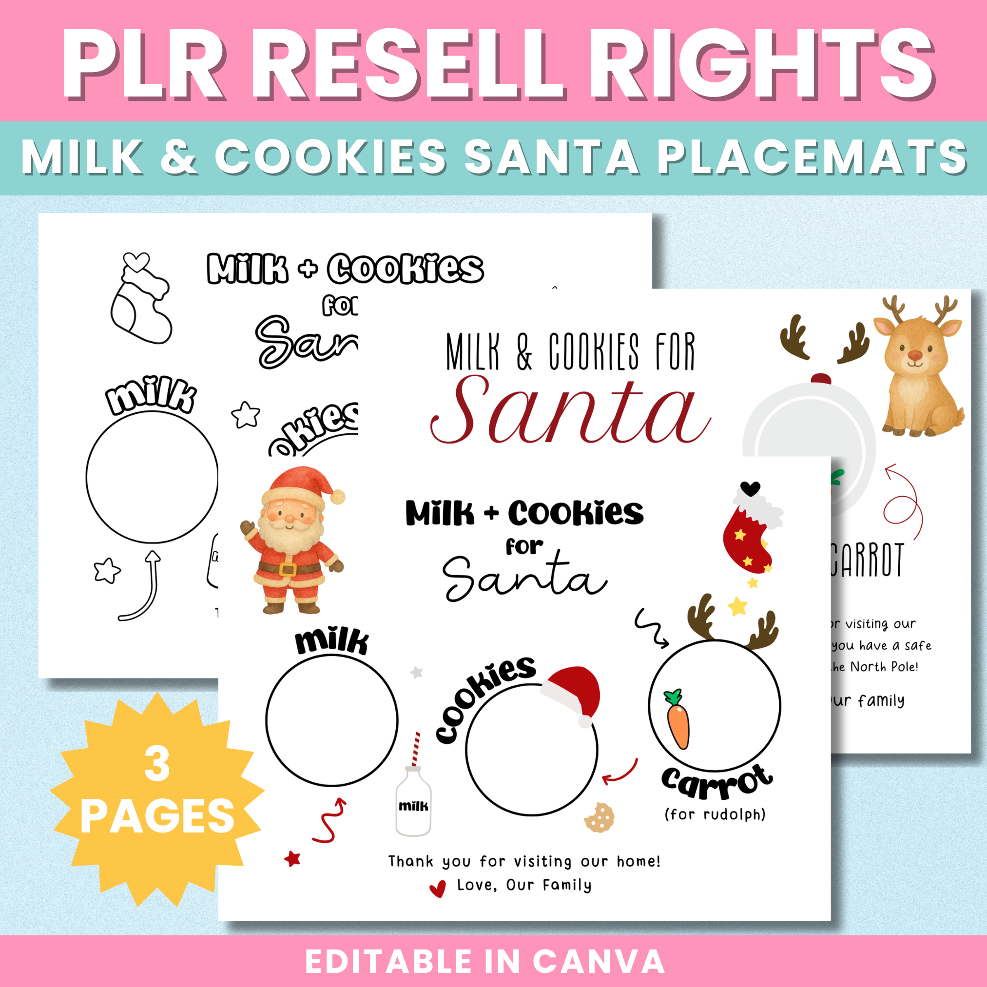 PLR Milk & Cookies for Santa Placemats for Kids – 3 Printable Mats ...