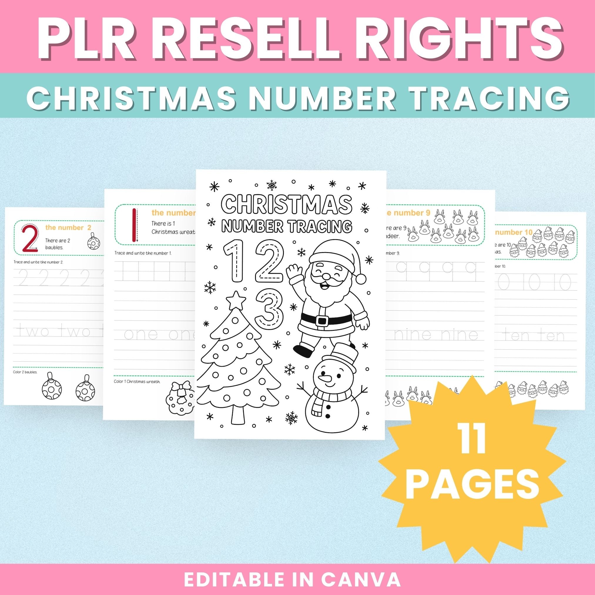 PLR Christmas Number Tracing Worksheets For Kids – PLR Fairy LTD