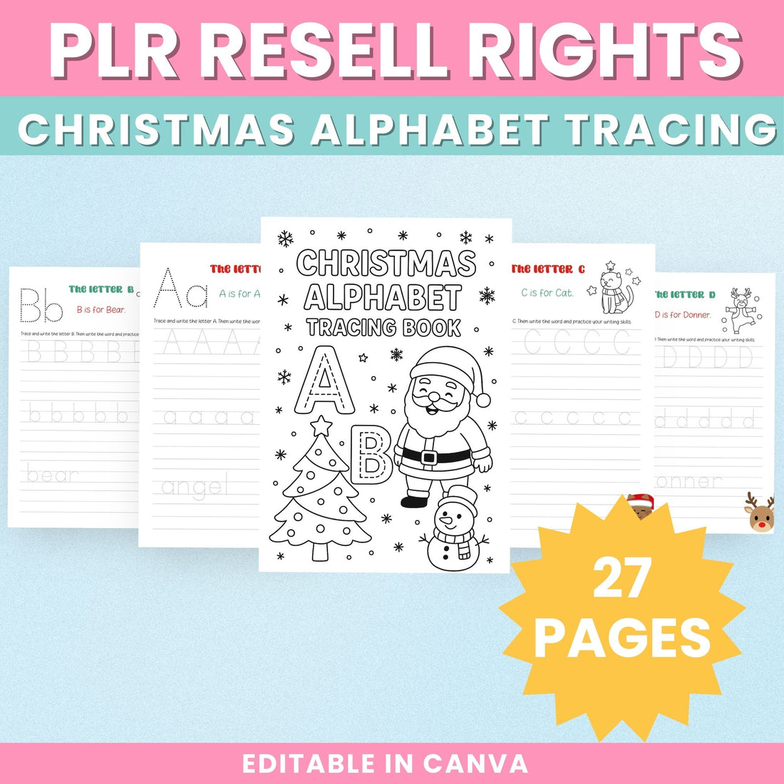 PLR Christmas Alphabet Tracing Workbook For Kids – PLR Fairy