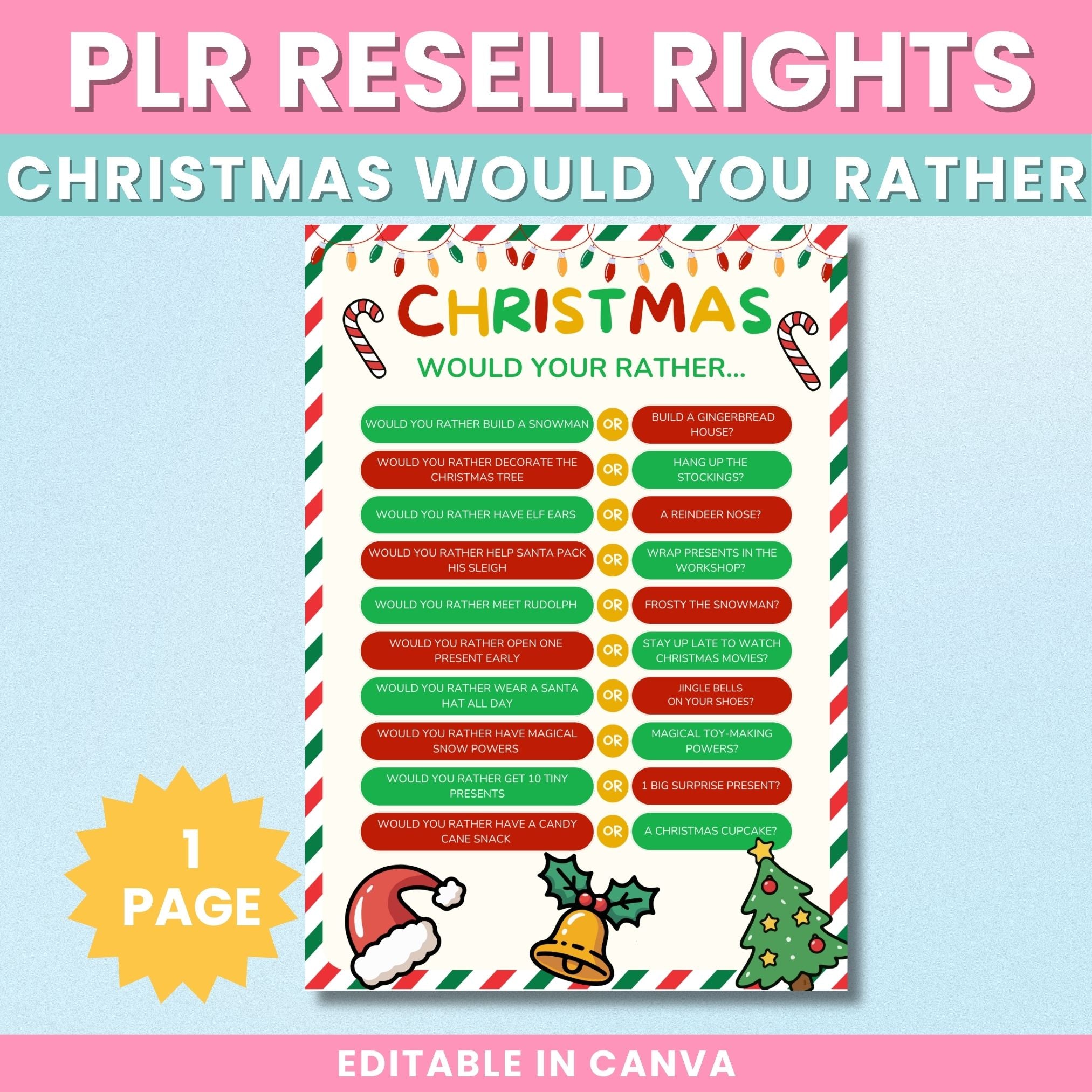 PLR Christmas Would You Rather Game Printable for Kids – PLR Fairy LTD