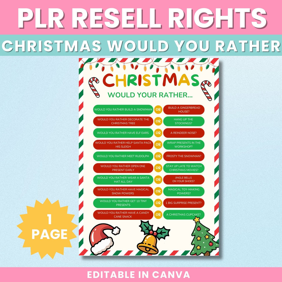 PLR Christmas Would You Rather Game Printable for Kids – PLR Fairy LTD