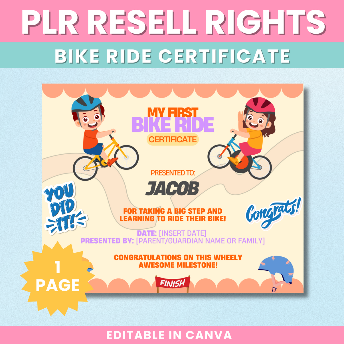 PLR My First Bike Ride Certificate – PLR Fairy