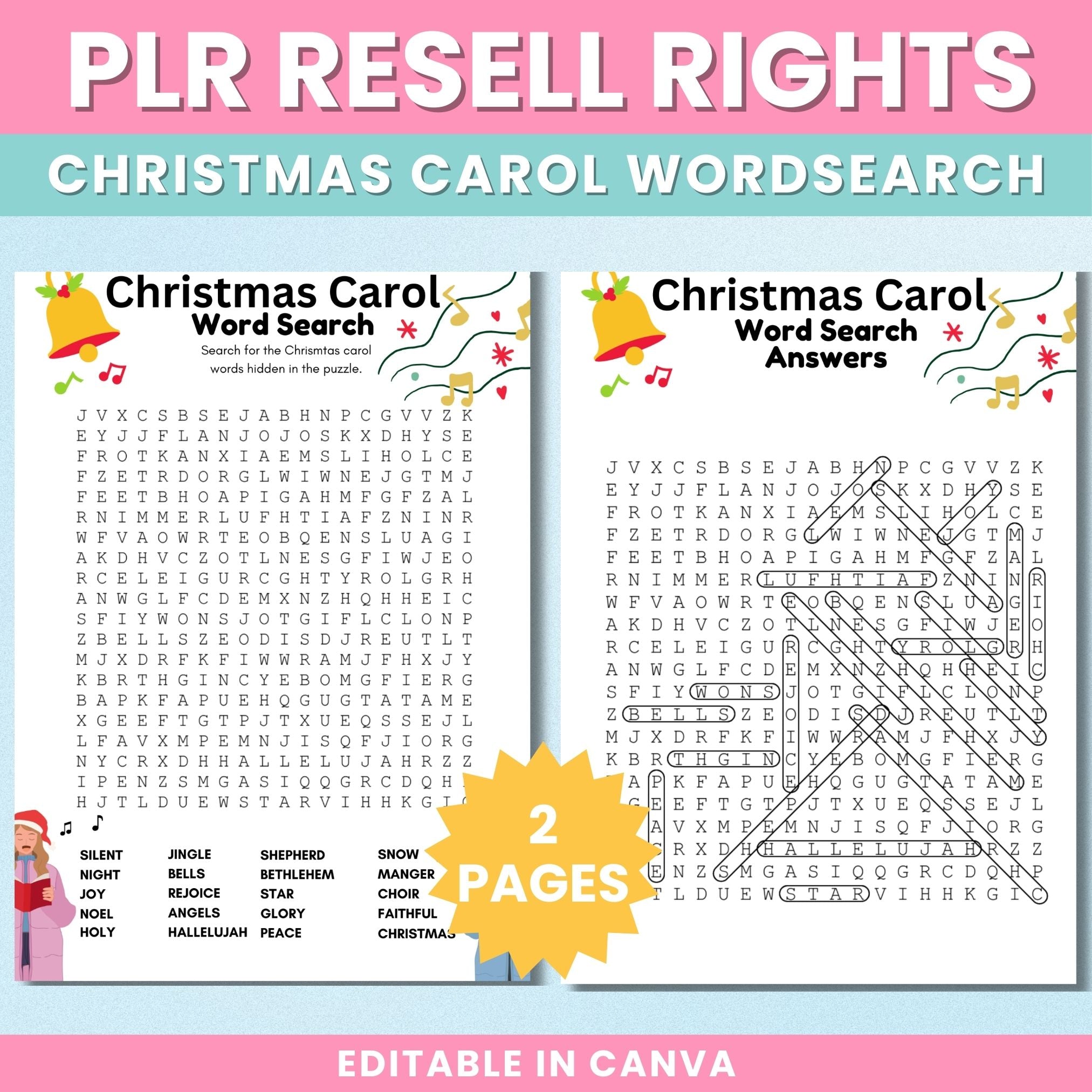 PLR Christmas Carol Wordsearch For Kids – PLR Fairy LTD