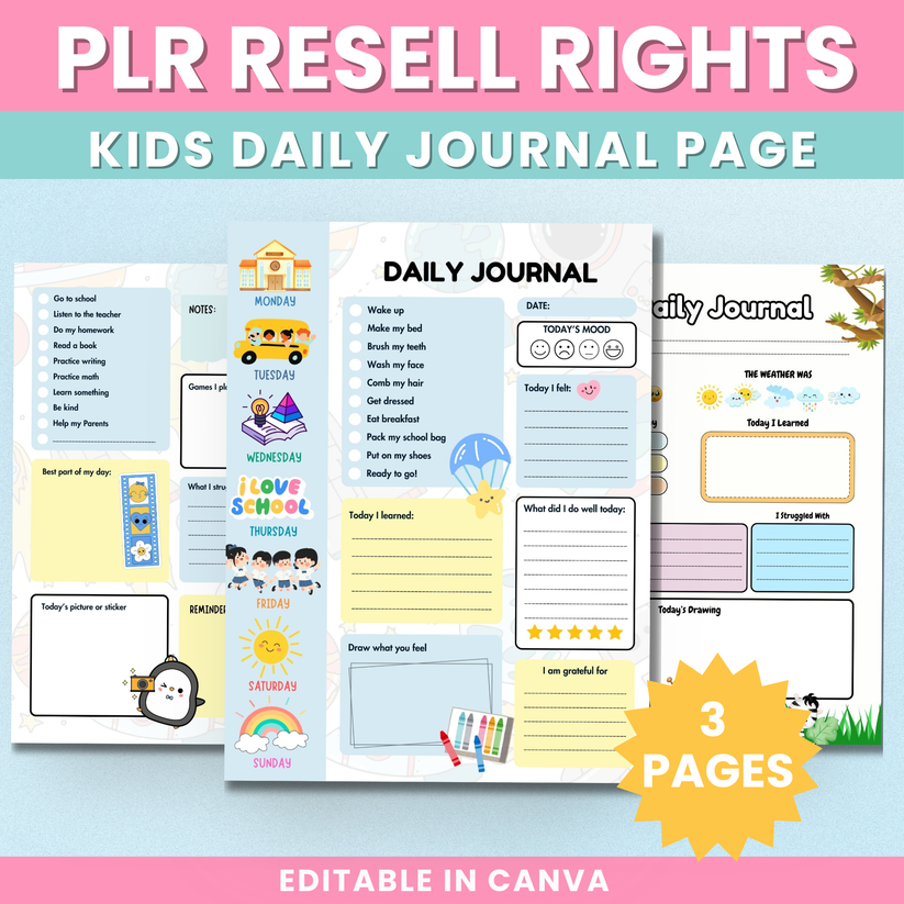 PLR Kids Daily Journal Page – Printable Daily Journal for Children ...