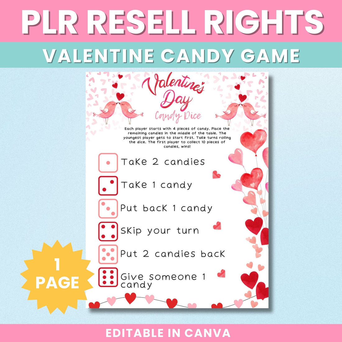 PLR Valentine Candy Dice Game for Kids – PLR Fairy LTD